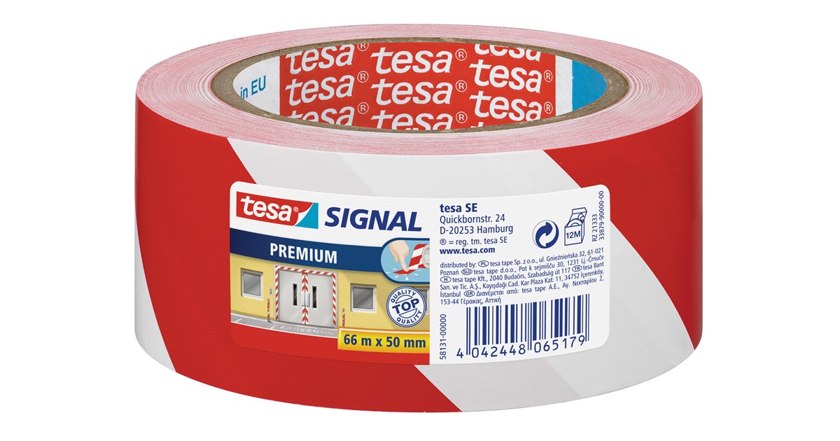 tesa 58131-00000 - Signal Premium Markierungsklebeband, rot-weiß, 66m x ...