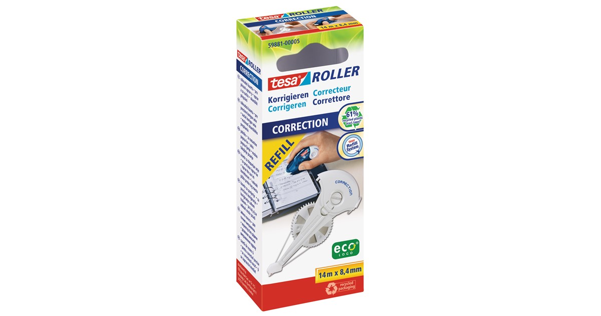 tesa 59881-00005 - Roller Korrigieren ecoLogo, Nachfüllkassette, weiß