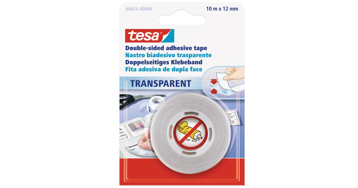 tesa 64621-00000 - Doppelseitiges Klebeband, weiß, 10m x 12mm