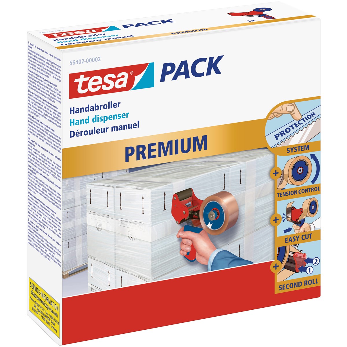 tesa 56402-00002 - tesapack Premium Handabroller, max. 66m/50mm, rot-blau
