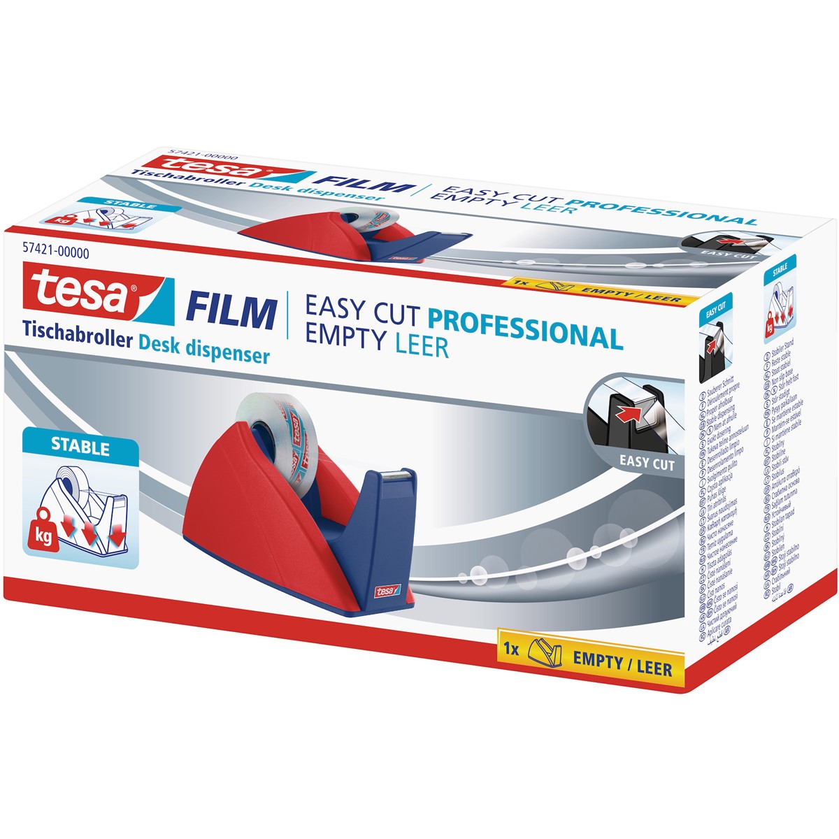 tesa 57421-00000 - Easy Cut Tischabroller, 33m/19mm, leer, rot-blau
