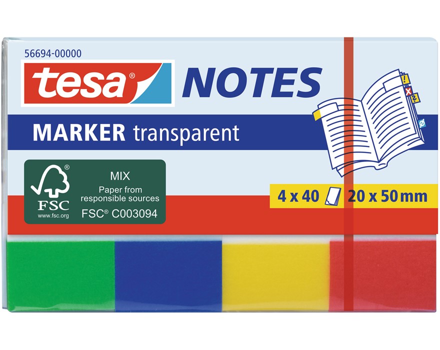 tesa 56694-00000 - Marker Notes transparent, farbig-transparent, 20 mm ...