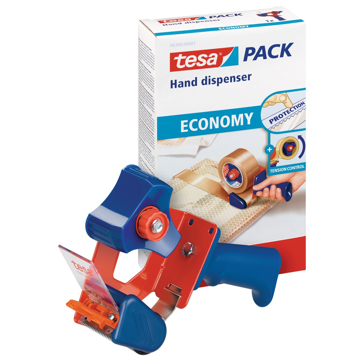tesa 06300 tesapack Economy Handabroller, max. 66m/50mm, rot-blau